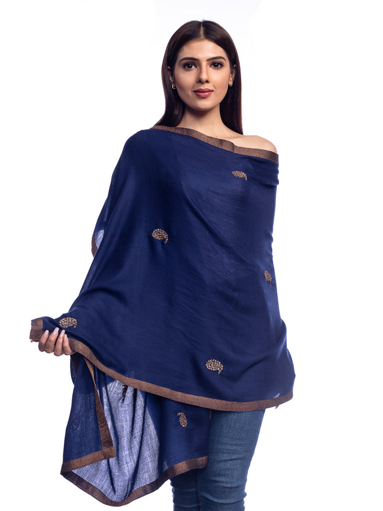 Navy Blue Tissue – Karigari Shawls